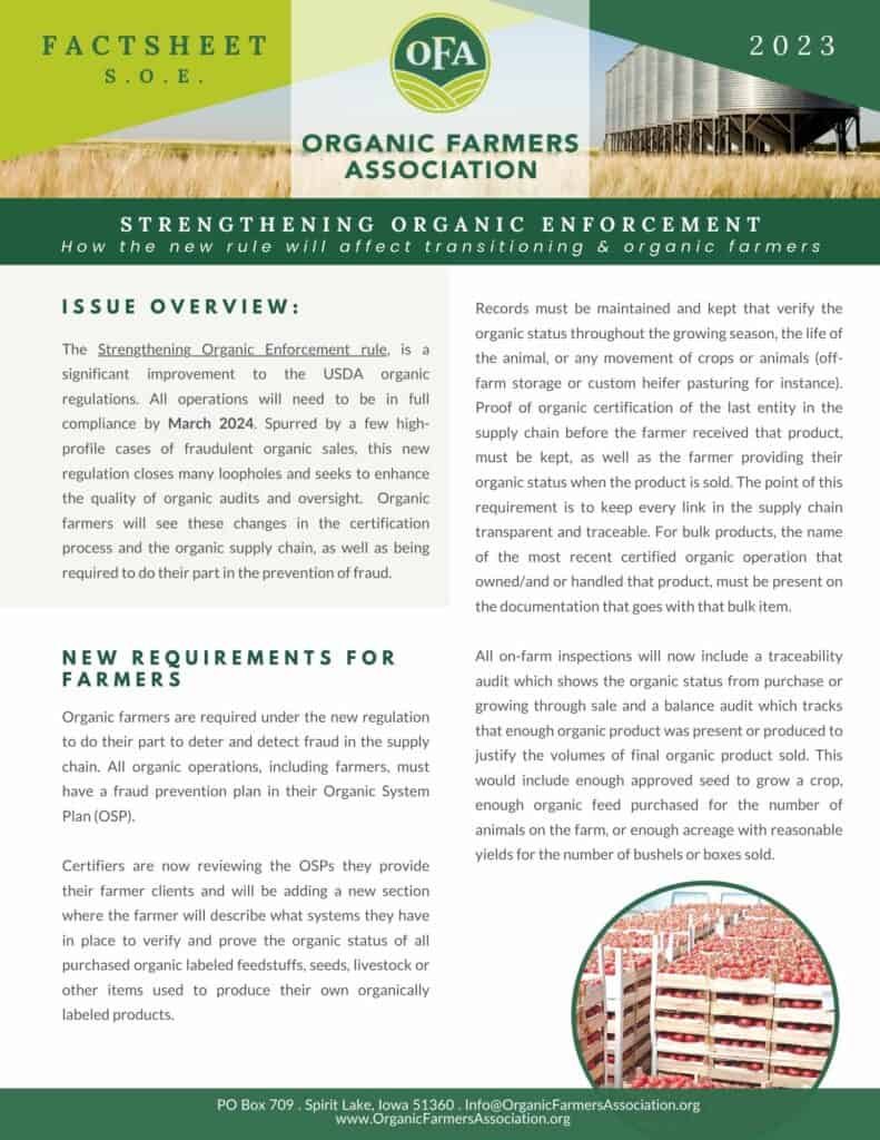 Strengthening Organic Enforcement at Last! - Organic Farmers Association Strengthening Organic Enforcement at Last! - Organic Farmers Association